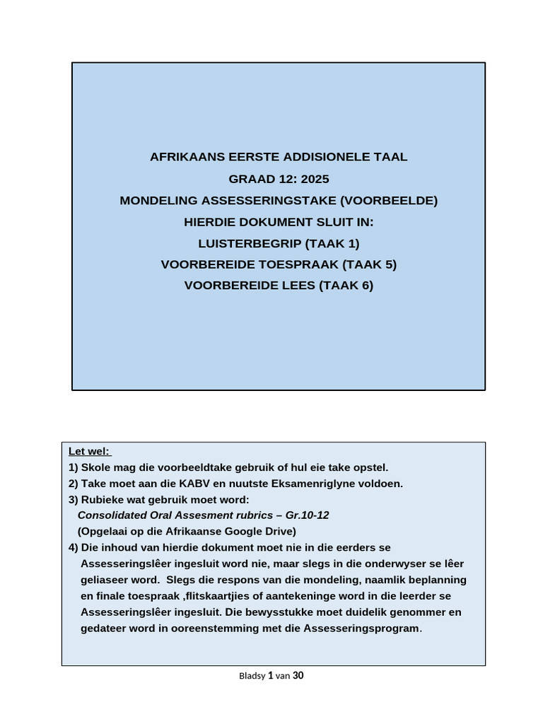 Gr. 12 2026 Mondelinge Sga Take | PDF