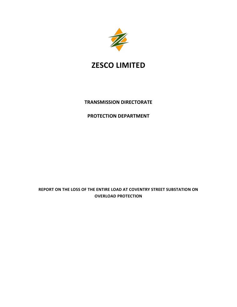 ZESCO Report on Loss of Load at Coventry Substation | PDF | Electrical ...