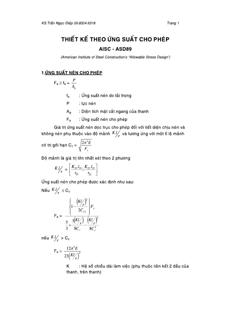 Thiet Ke Theo Ung Suat Cho Phep AISC ASD 89 | PDF