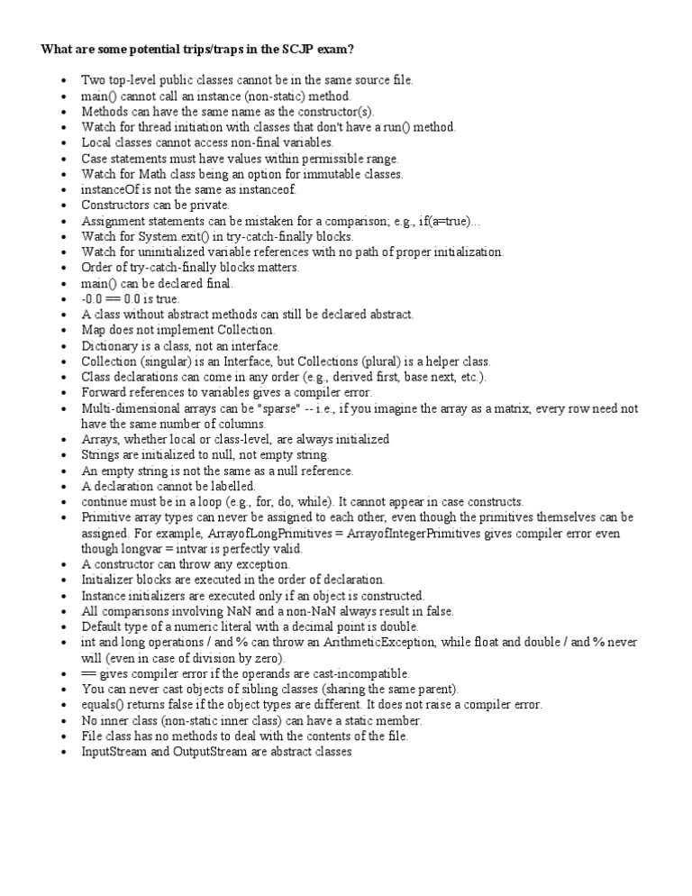 Potential Traps in The SCJP Exam | PDF | Class (Computer Programming) | Constructor (Object ...