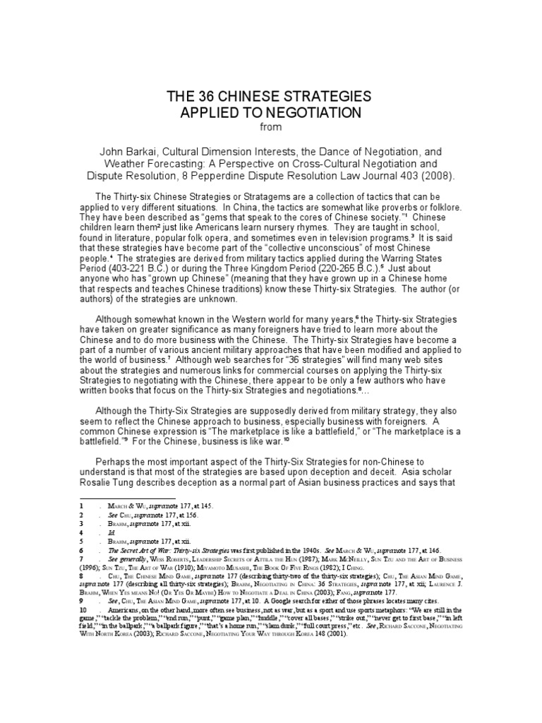 36 Chinese Stradegies To Negoitation | PDF | China | World Politics