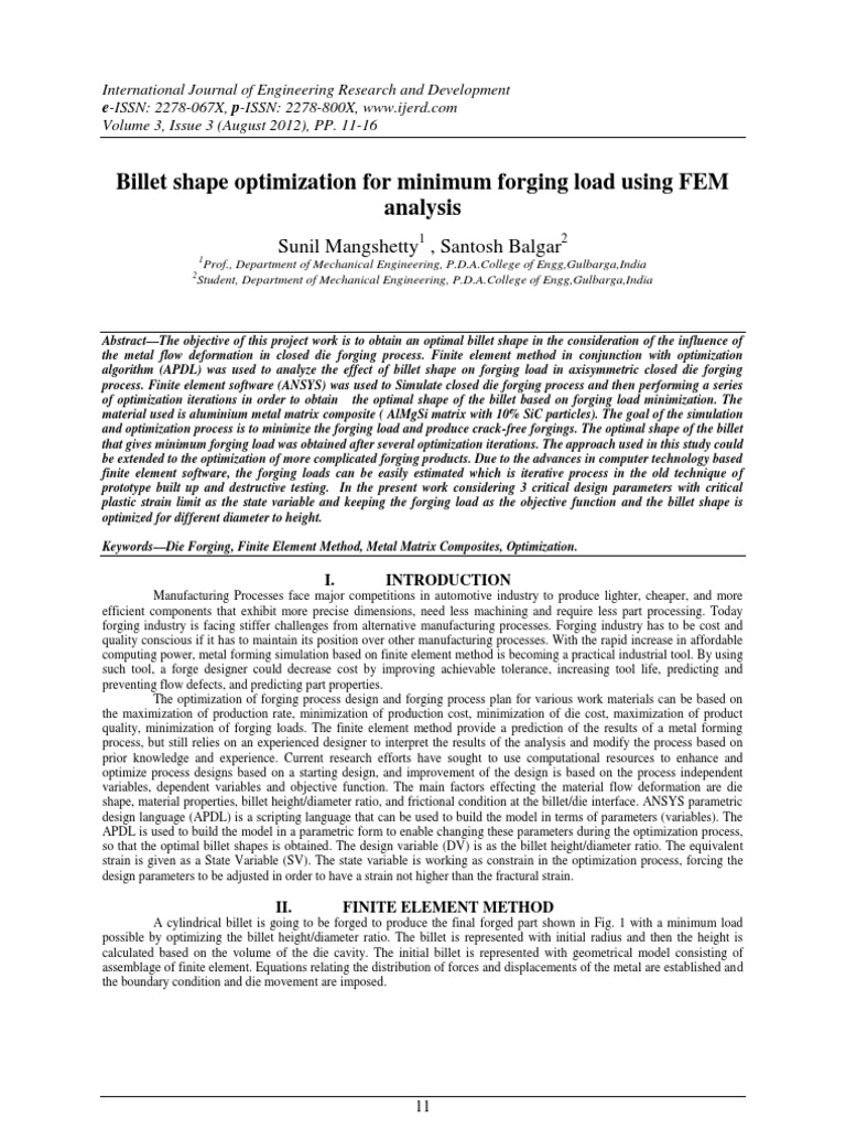 Billet Shape Optimization For Minimum Forging Load Using FEM Analysis ...