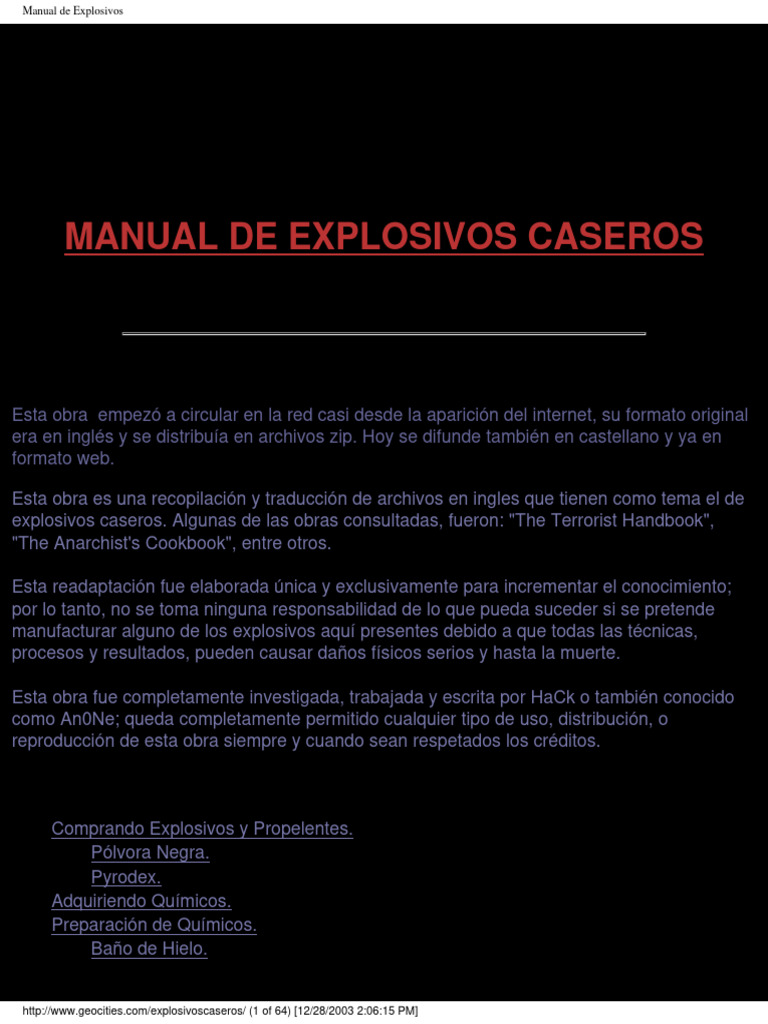Manual de Explosivos Caseros | PDF | Nitrato | Pólvora