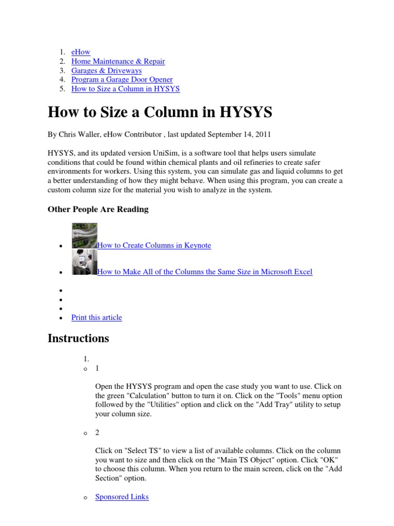 Sizing Columns in Hysys | PDF | Blackberry | Mobile App