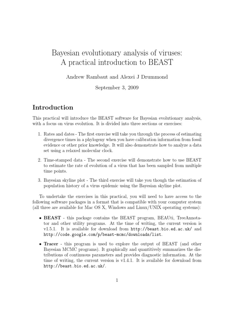 Bayesian Evolutionary Analysis of Viruses: A Practical Introduction To ...