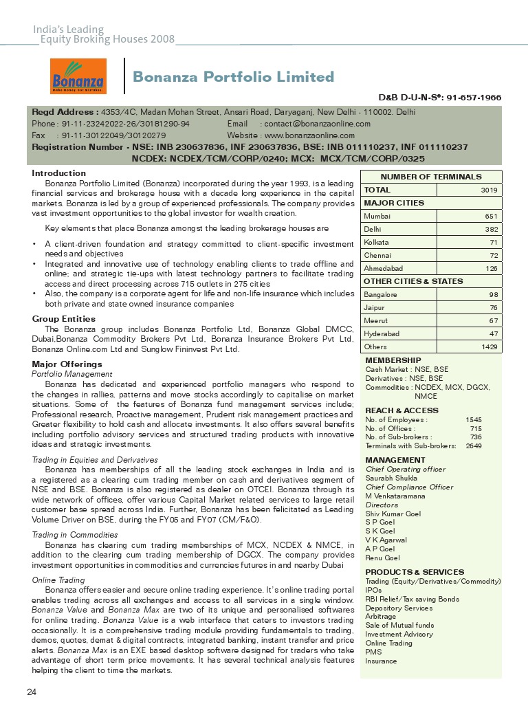 Profile-Bonanza Portfolio Limited | PDF | Financial Markets | Mutual Funds