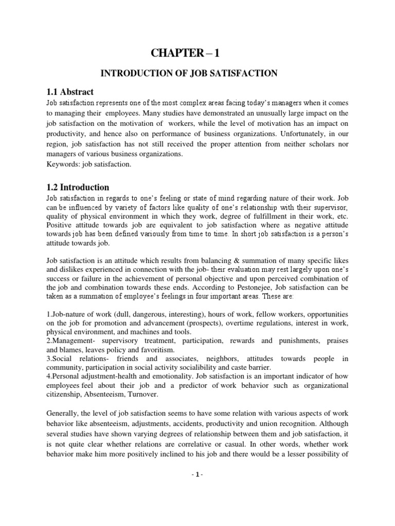 Chapter - 1: Introduction of Job Satisfaction 1.1 Abstract | PDF | Job ...