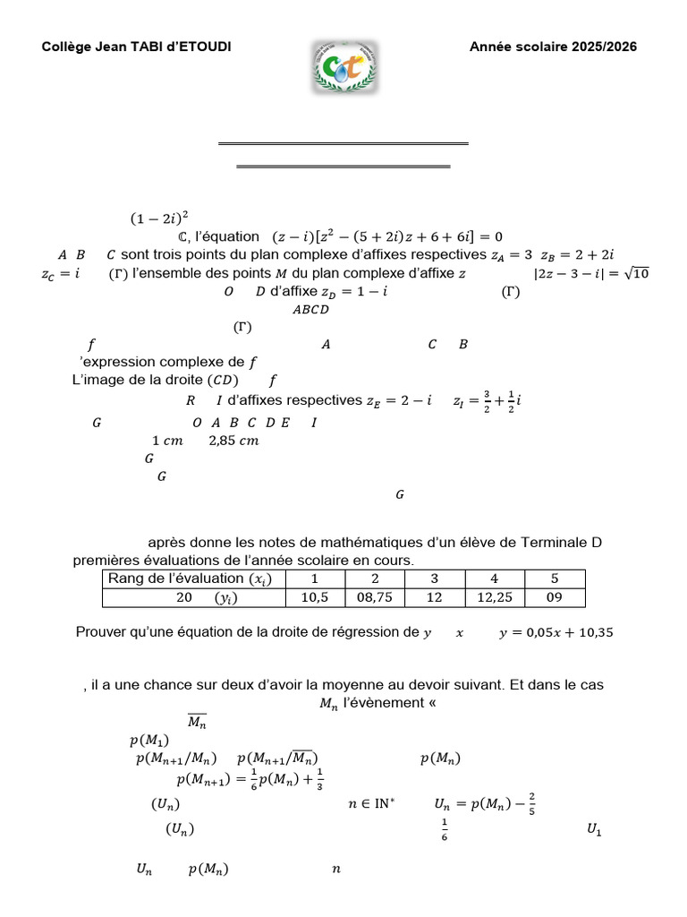 Correction Math JTB Tle D 2026 | PDF | Fonction (Mathématiques ...