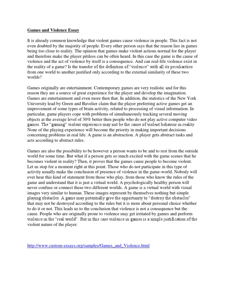 Games and Violence Essay | PDF | Violence | Domestic Violence