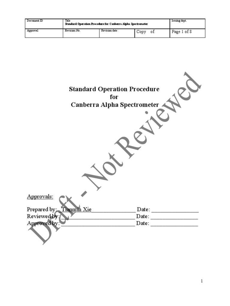 Canberra Alpha Spectrometer SOP | PDF | Calibration | Quality Assurance
