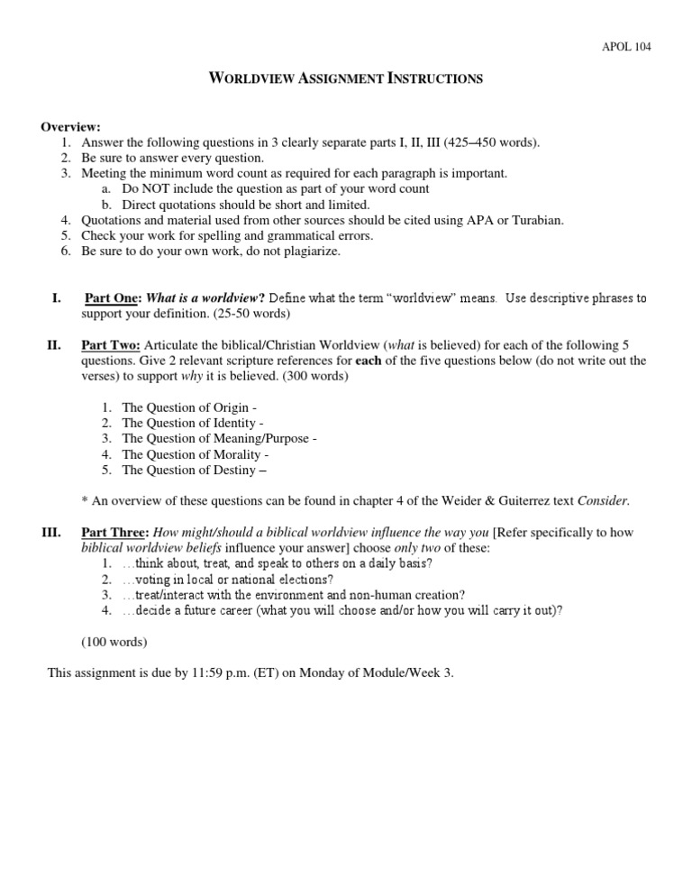Worldview Assignment Instructions | PDF