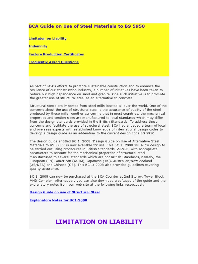 BCA Guide On Use of Steel Materials To BS 5950 | PDF | Structural Steel ...