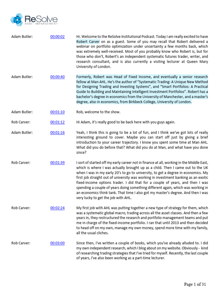 Rob Carver Podcast | PDF | Forecasting | Sharpe Ratio