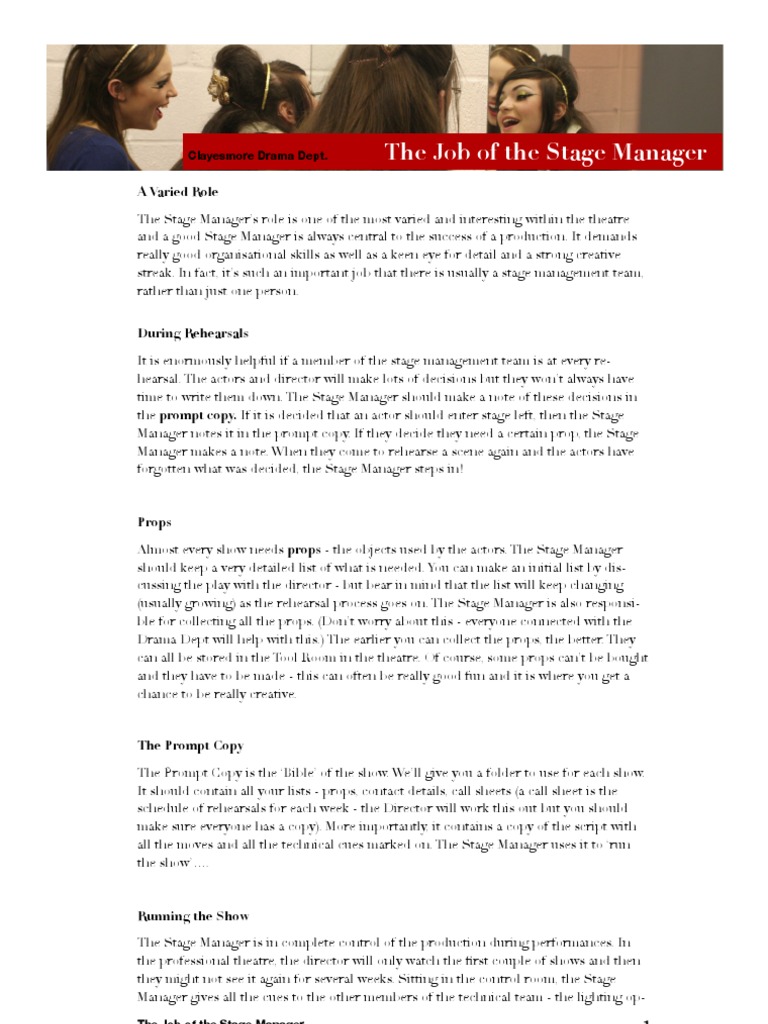 The Job of The Stage Manager PDF Version | PDF | Theatre | Leisure