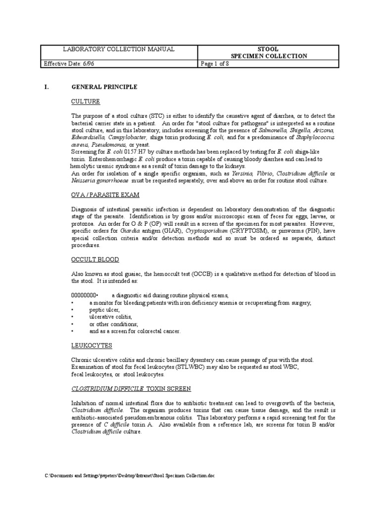Stool Specimen Collection | PDF | Human Feces | Diarrhea