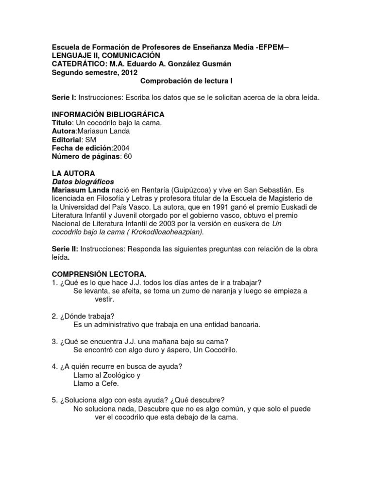 Tarea Un Cocodrilo Bajo La Cama | PDF