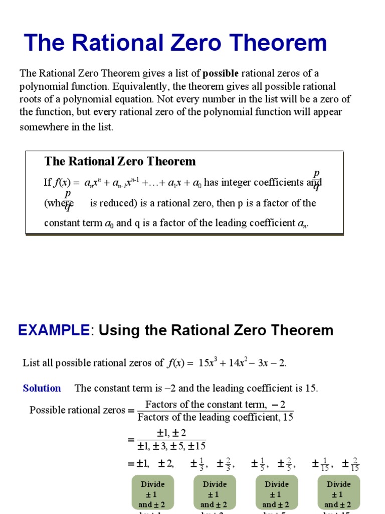 Rational Theorem | PDF | Zero Of A Function | Polynomial