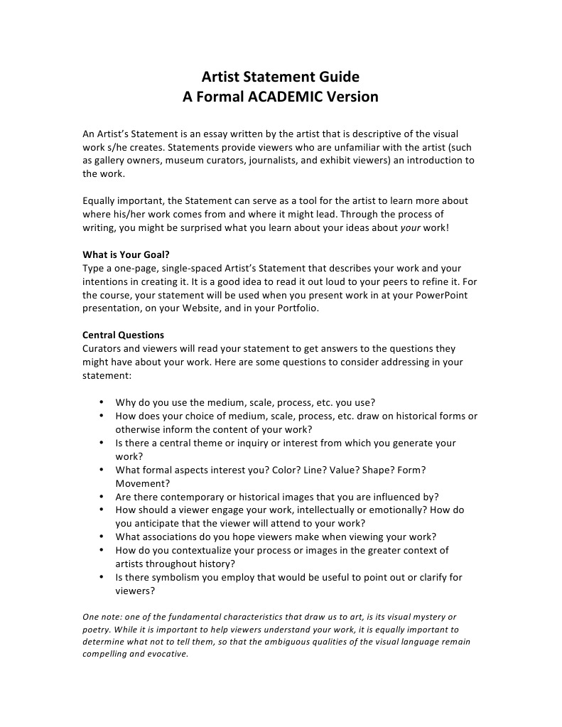 Artist Statement Guide | Download Free PDF | Curator | Communication