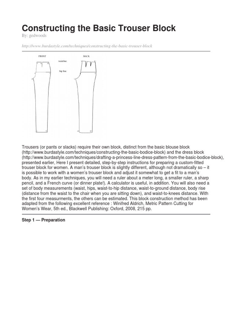 Constructing The Basic Trouser Block Original | Download Free PDF | Seam (Sewing) | Trousers