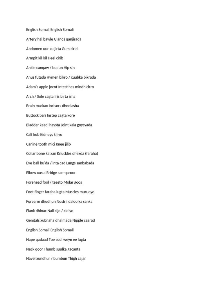 English Somali-Human Body | PDF