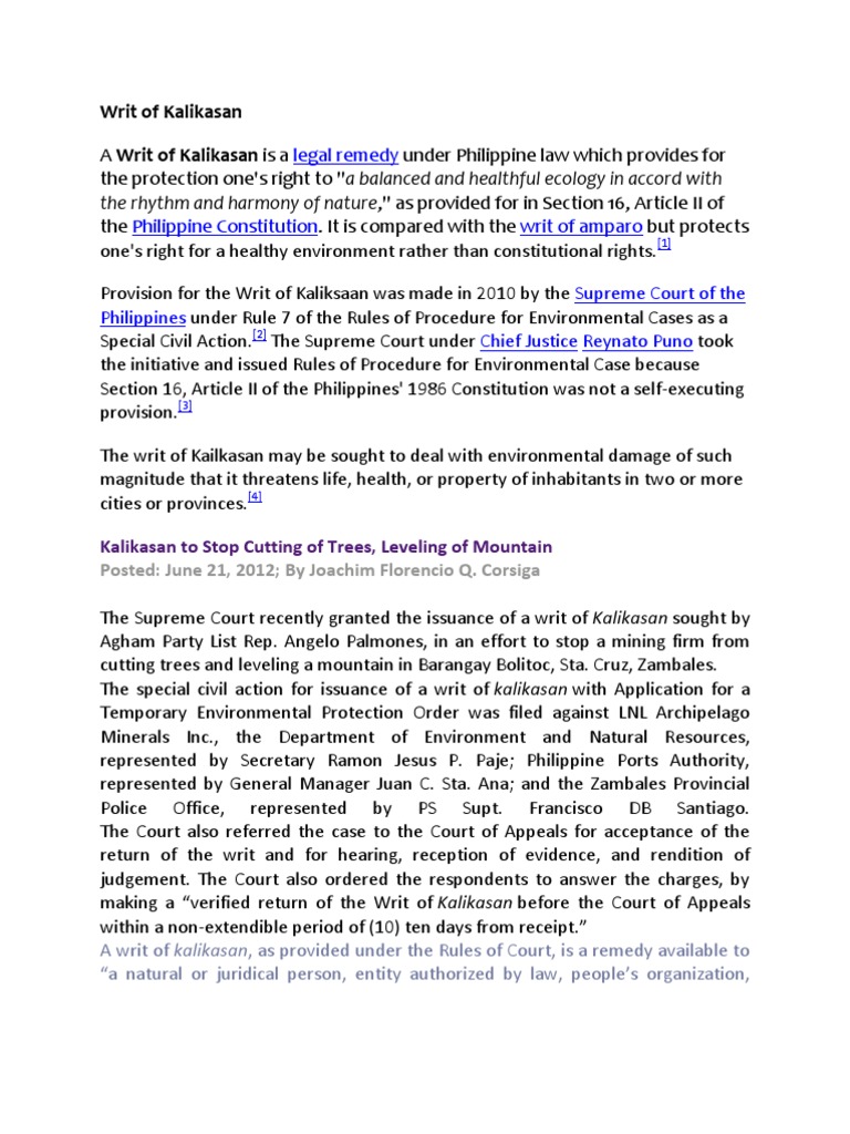 Writ of Kalikasan | PDF | Legal Personality | Writ