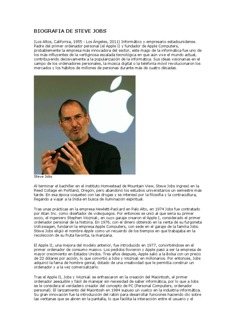 Biografia de Steve Jobs | Steve Jobs | Apple Inc.