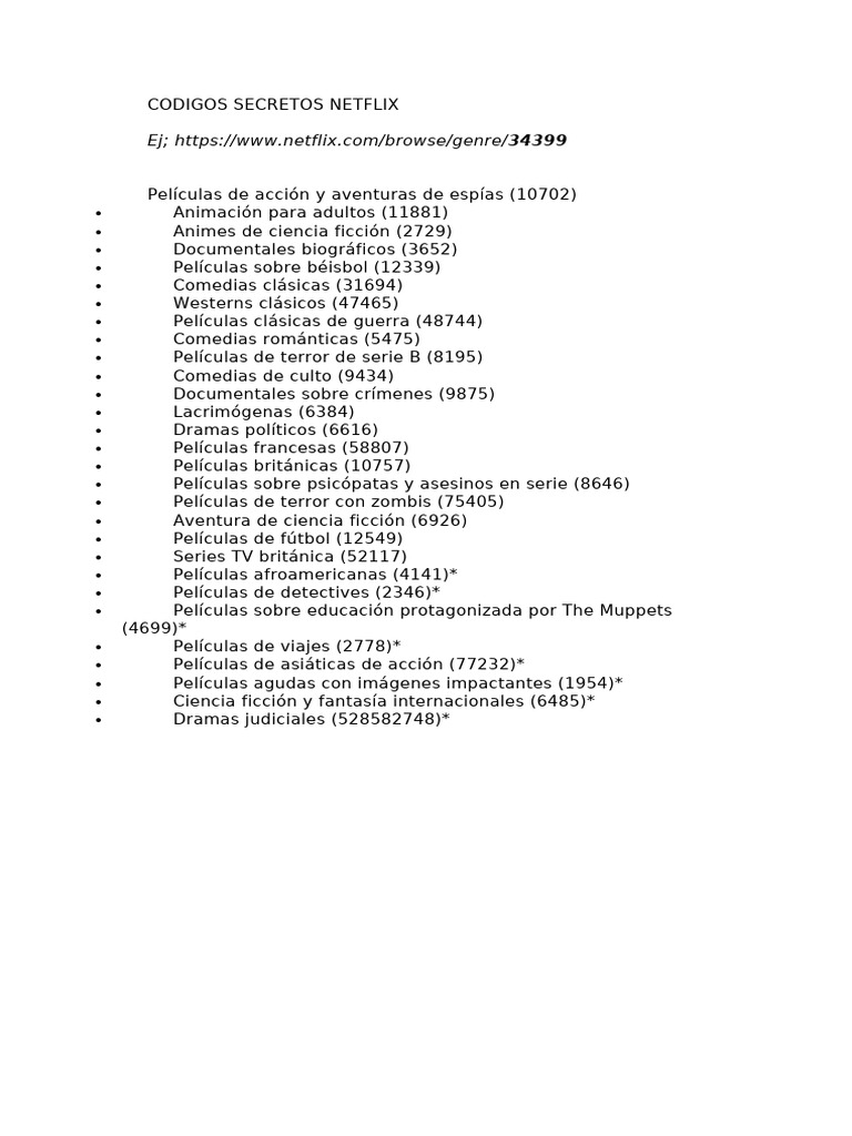 Codigos Secretos Netflix | PDF