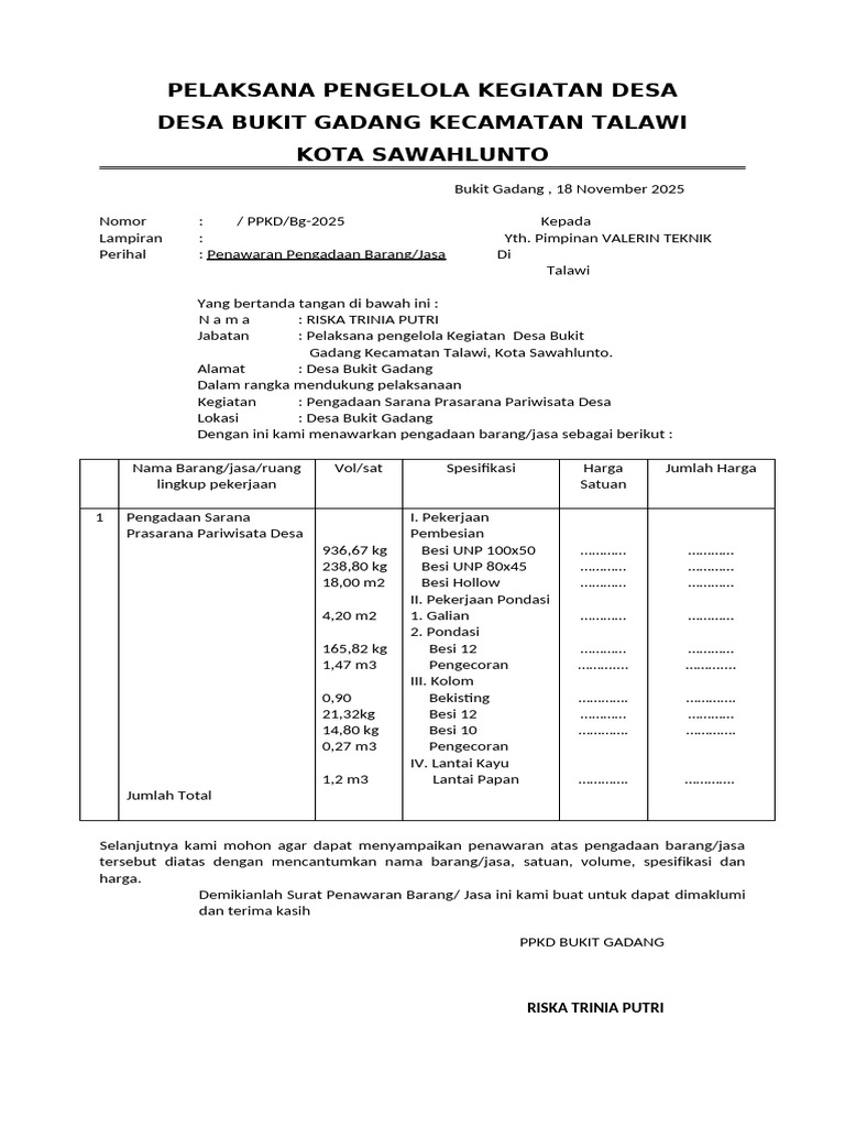 Surat Perbaikan Penawaran 2025 | PDF