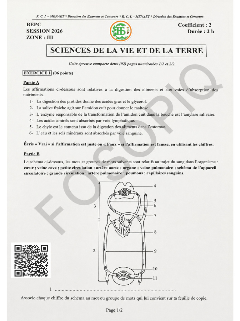 Bepc 2026 - Zone III SVT Civ | PDF