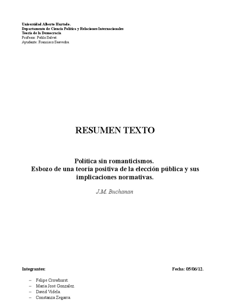 Buchanan Teoría de La Elección Pública | PDF | Elección pública ...