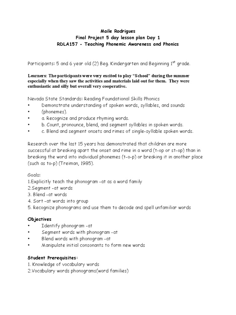 Five Day Lesson Plans PBS | PDF | Phonics | Syllable