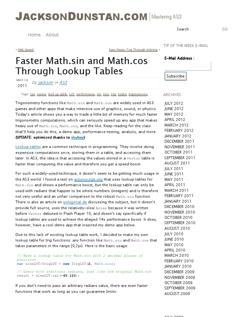 Faster Sin and Cosine Through Lookup Tables | PDF | Sine | Copyright