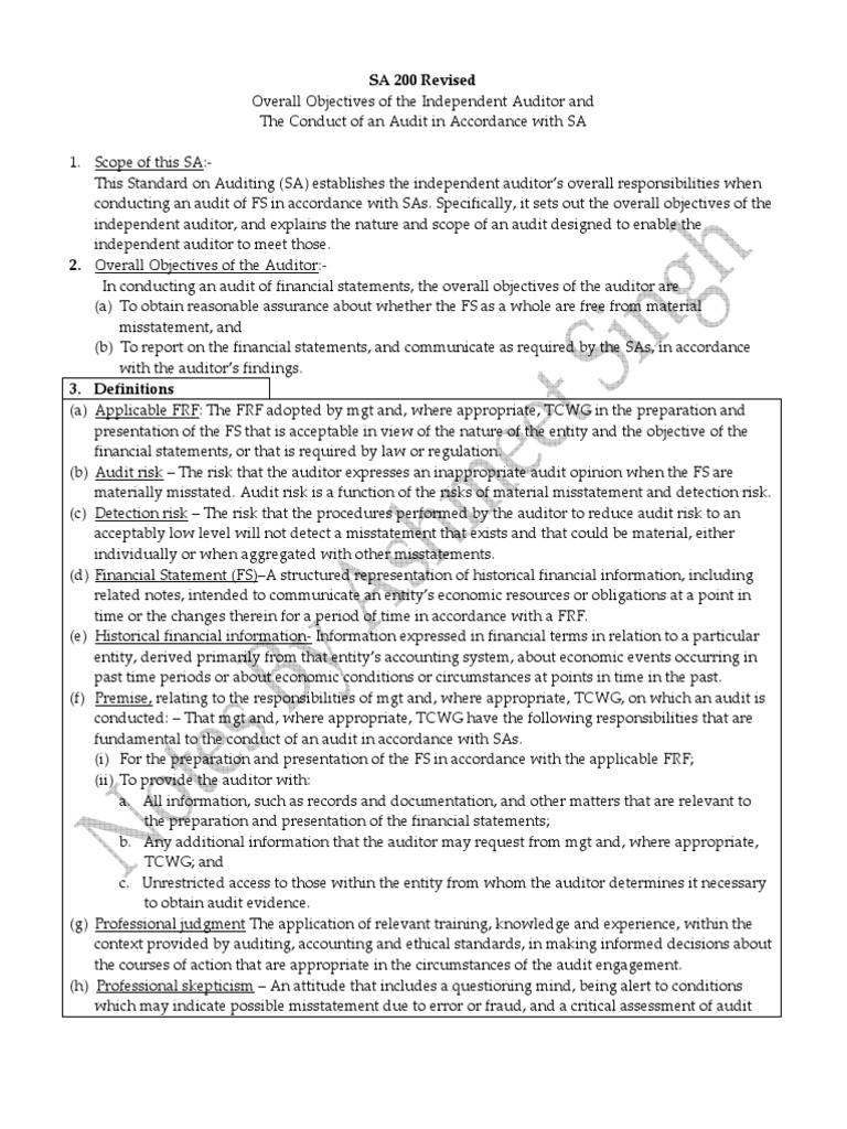 SA 200 (Revised) | PDF | Financial Audit | Auditor's Report
