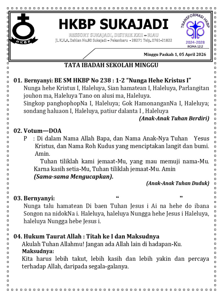 Tata Ibadah Sekolah Minggu 05 April 2026 | PDF