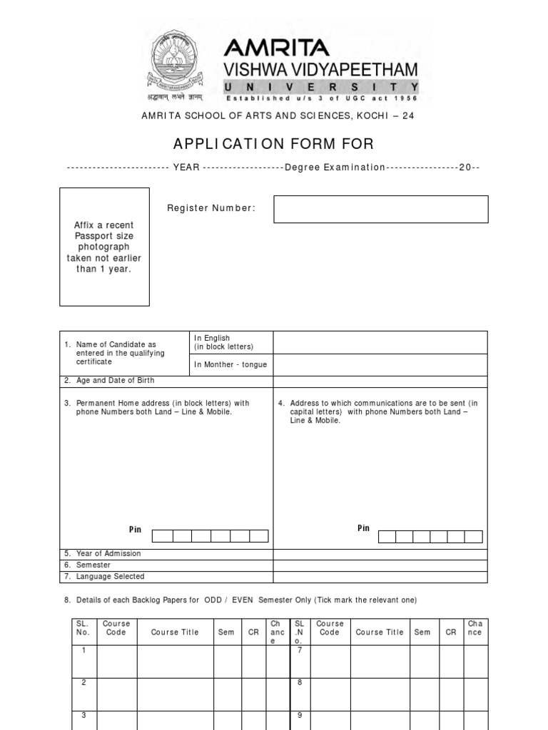 Degree Examination Application Form | PDF