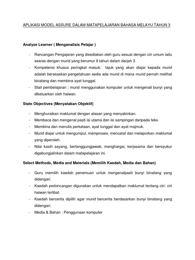 Aplikasi Model Assure Dalam Matapelajaran Bahasa Melayu Tahun 3 | PDF