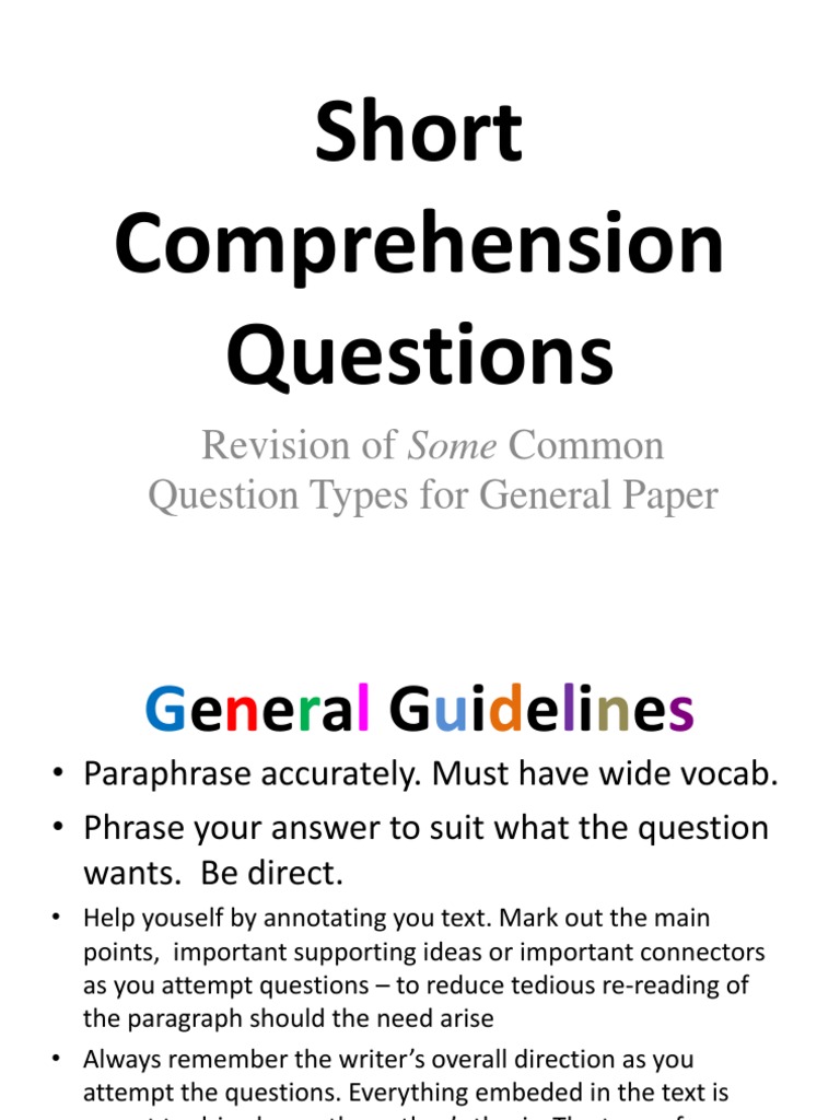Comprehension Question Types Guide | PDF | Punctuation | Irony