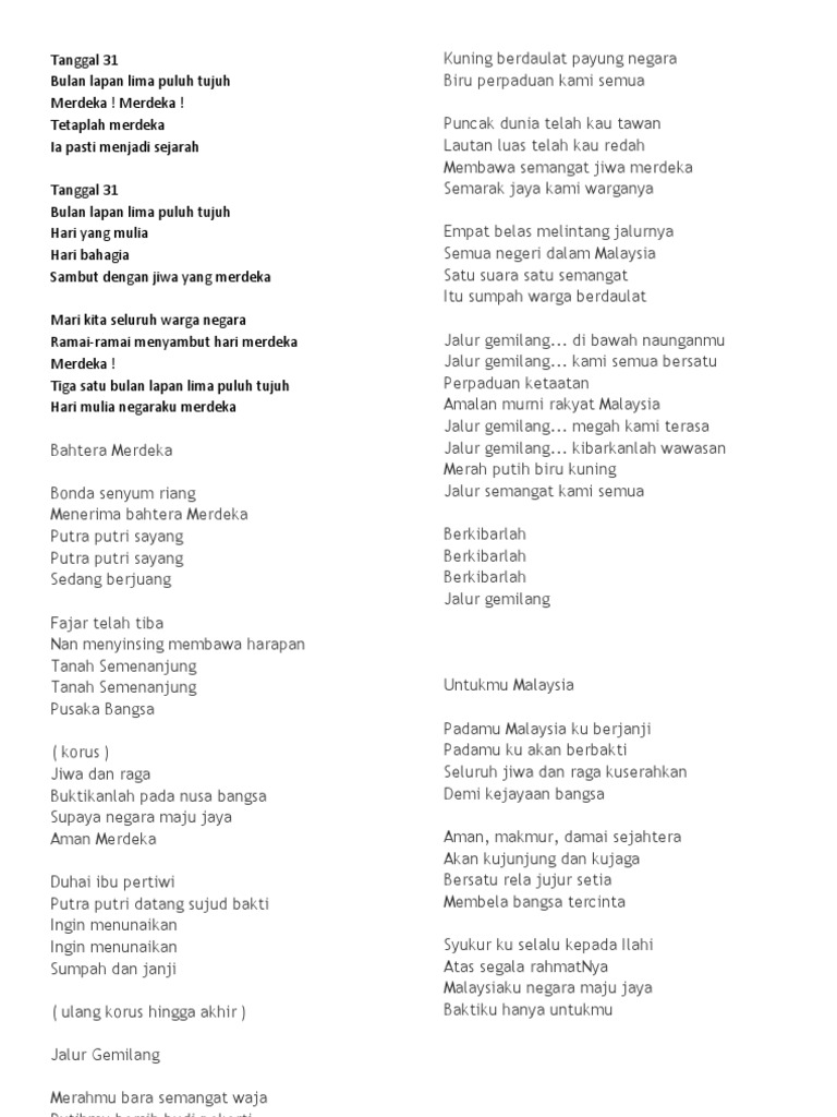 Lirik Lagu Merdeka | PDF