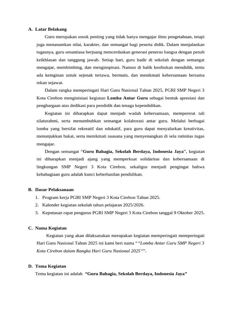 Proposal Kegiatan HUT PGRI 2025 (1) (1) | PDF