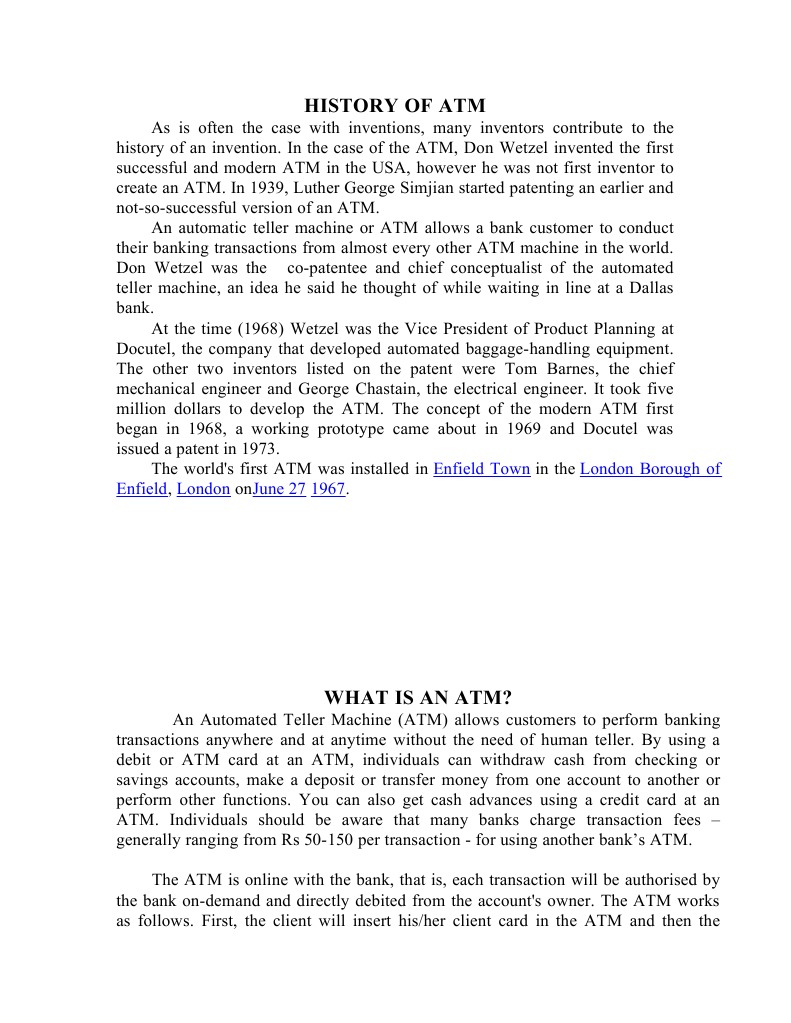 What Is An Automated Teller Machine | PDF | Automated Teller Machine | Personal Identification ...