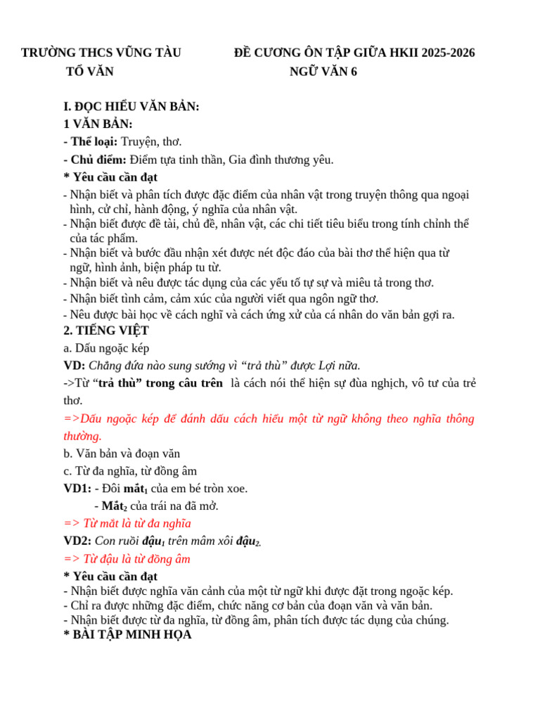 Decuong Giua Ki II. 2026 | PDF
