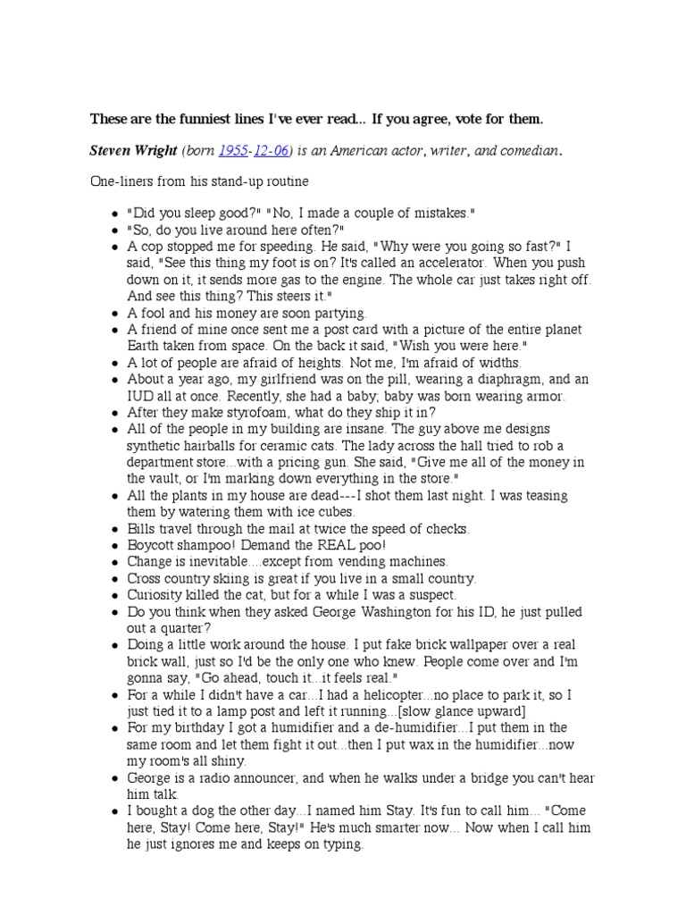 Funny Steven Wright One Liners Pdf Leisure Nature