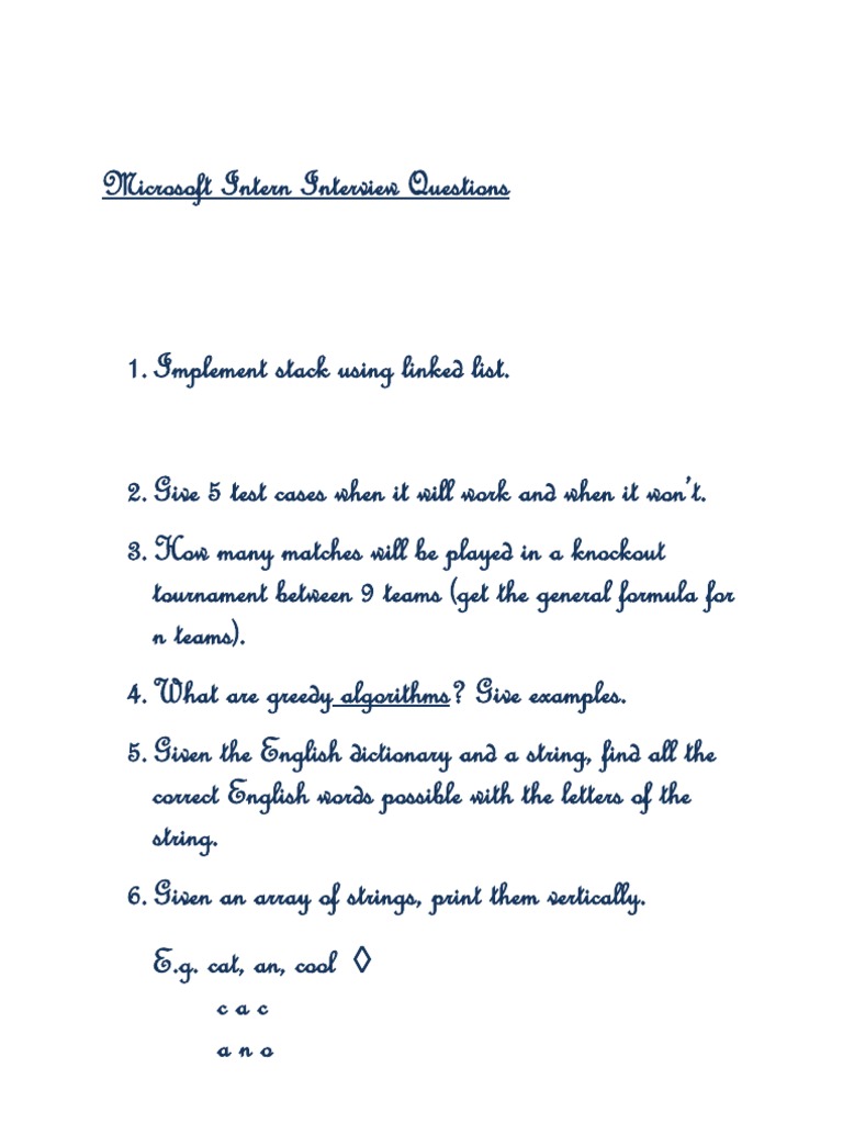 Microsoft Intern Interview Questions | PDF | String (Computer Science) | Matrix (Mathematics)