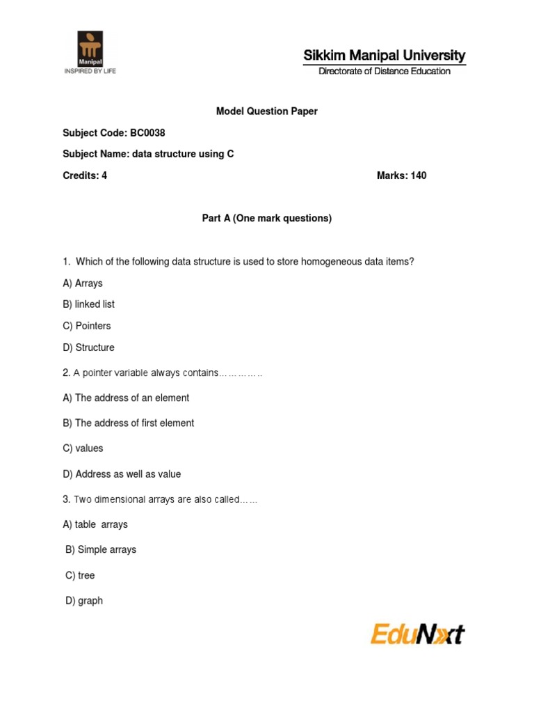 BC0038-Data Structures Using C-MQP | PDF | C (Programming Language ...