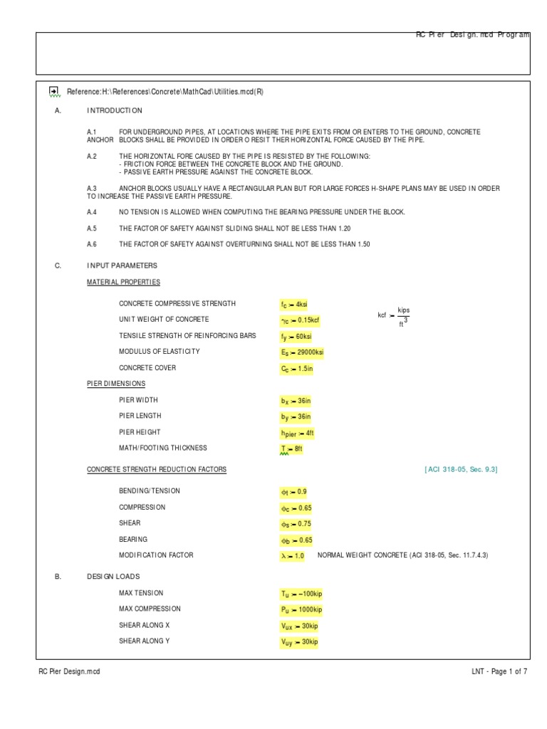 Mathcad - RC Pier Design | PDF