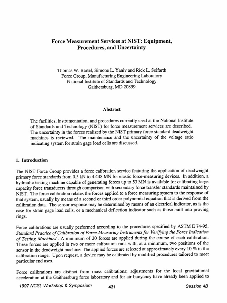 Force Measurement Services at NIST: Equipment and Procedures | PDF ...