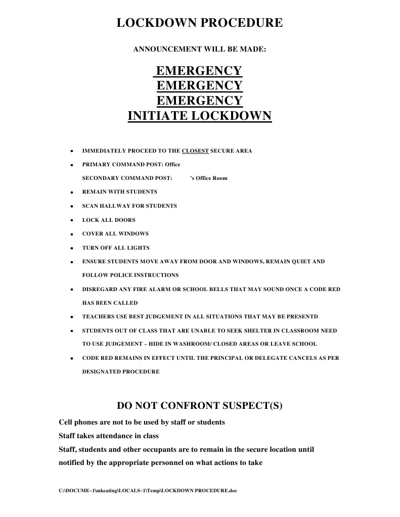School Lockdown Procedure Guide | PDF