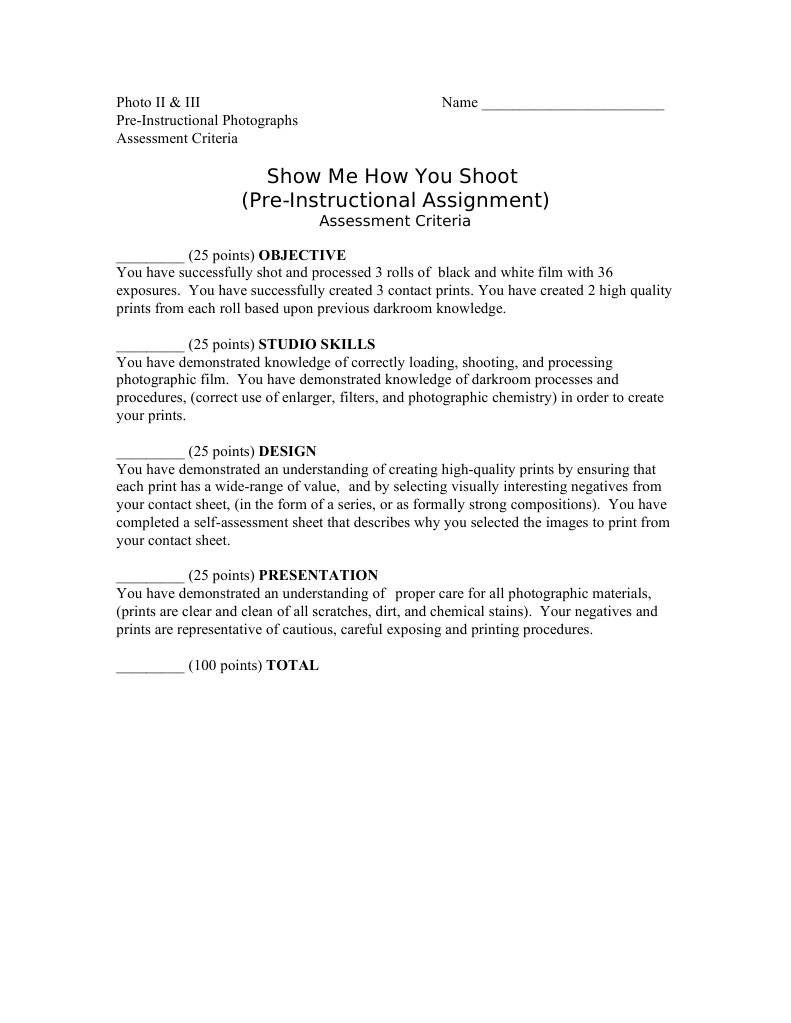 Preinstructional Photo Assess 06-07 | PDF