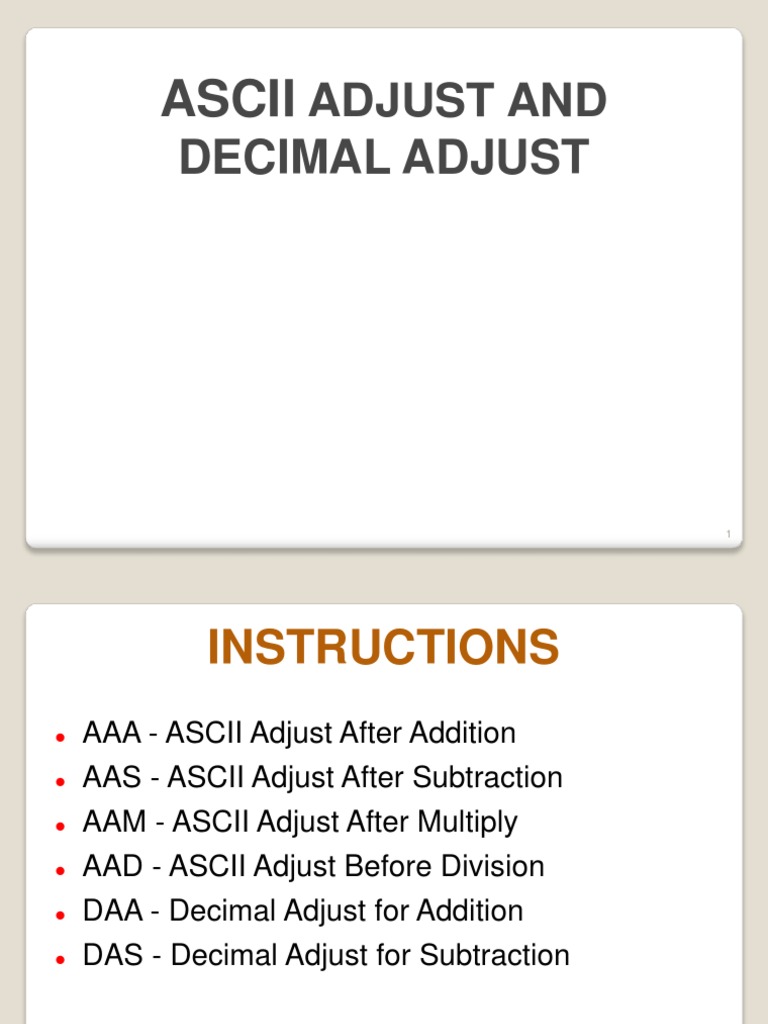 ASCII Adjust & Decimal Adjust | PDF | Binary Coded Decimal | Theory Of Computation