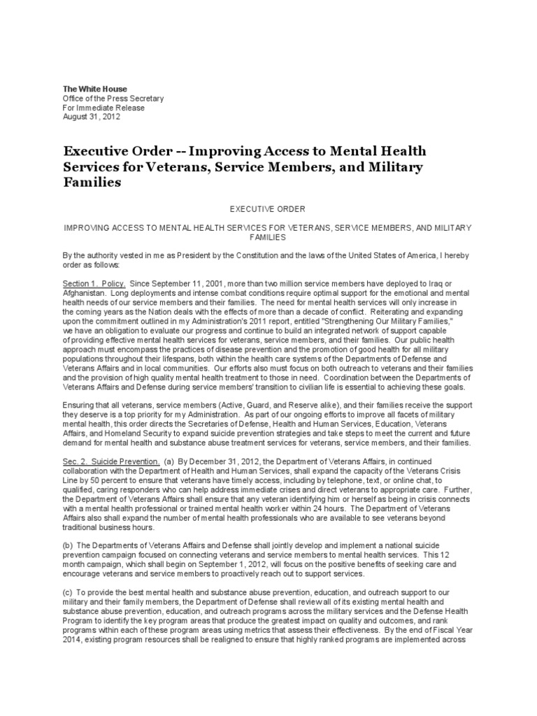 Pres Obama: Executive Order Improving Access to Mental Health Services ...